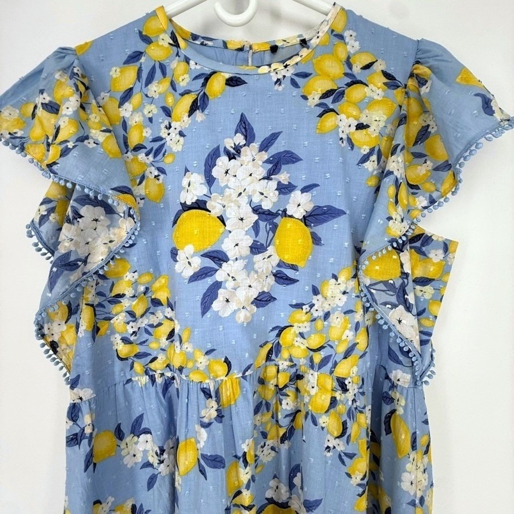 Ann Taylor | Dresses | Ann Taylor Blue Lemon Floral Swiss Dot Cotton ...